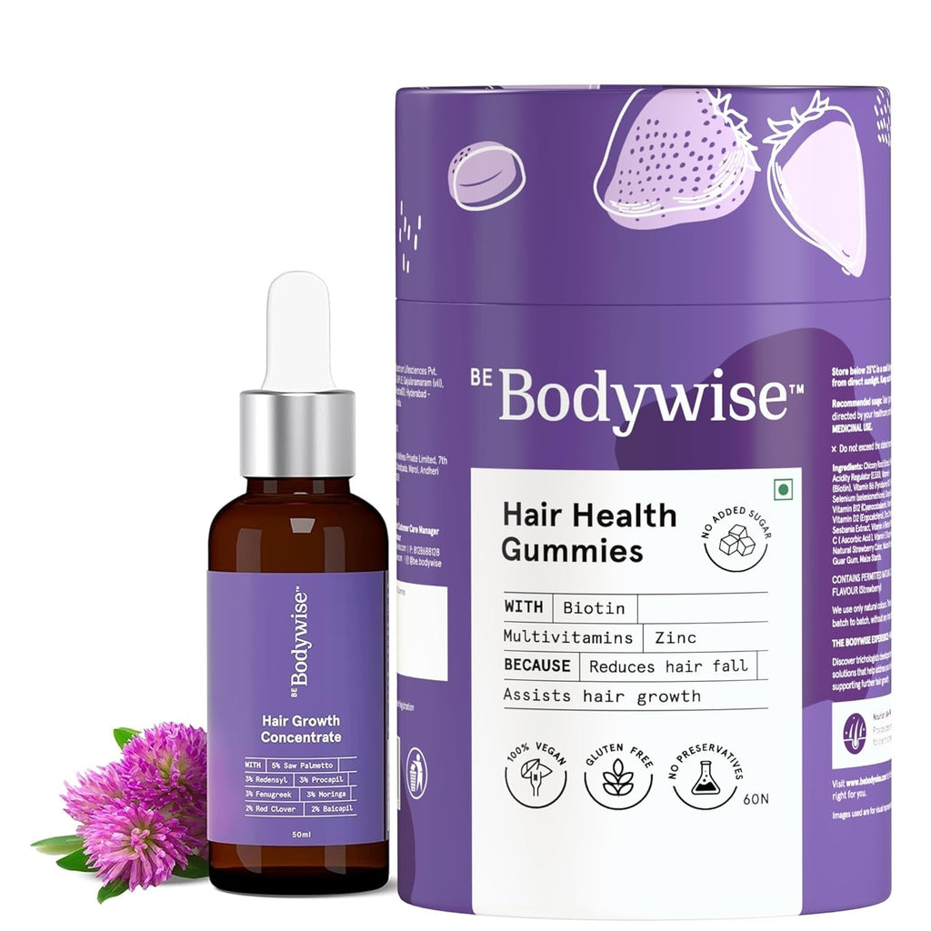 BE Bodywise Hair Growth Pack (5000 Mcg Biotin Gummies & 3% Redensyl Ha ...