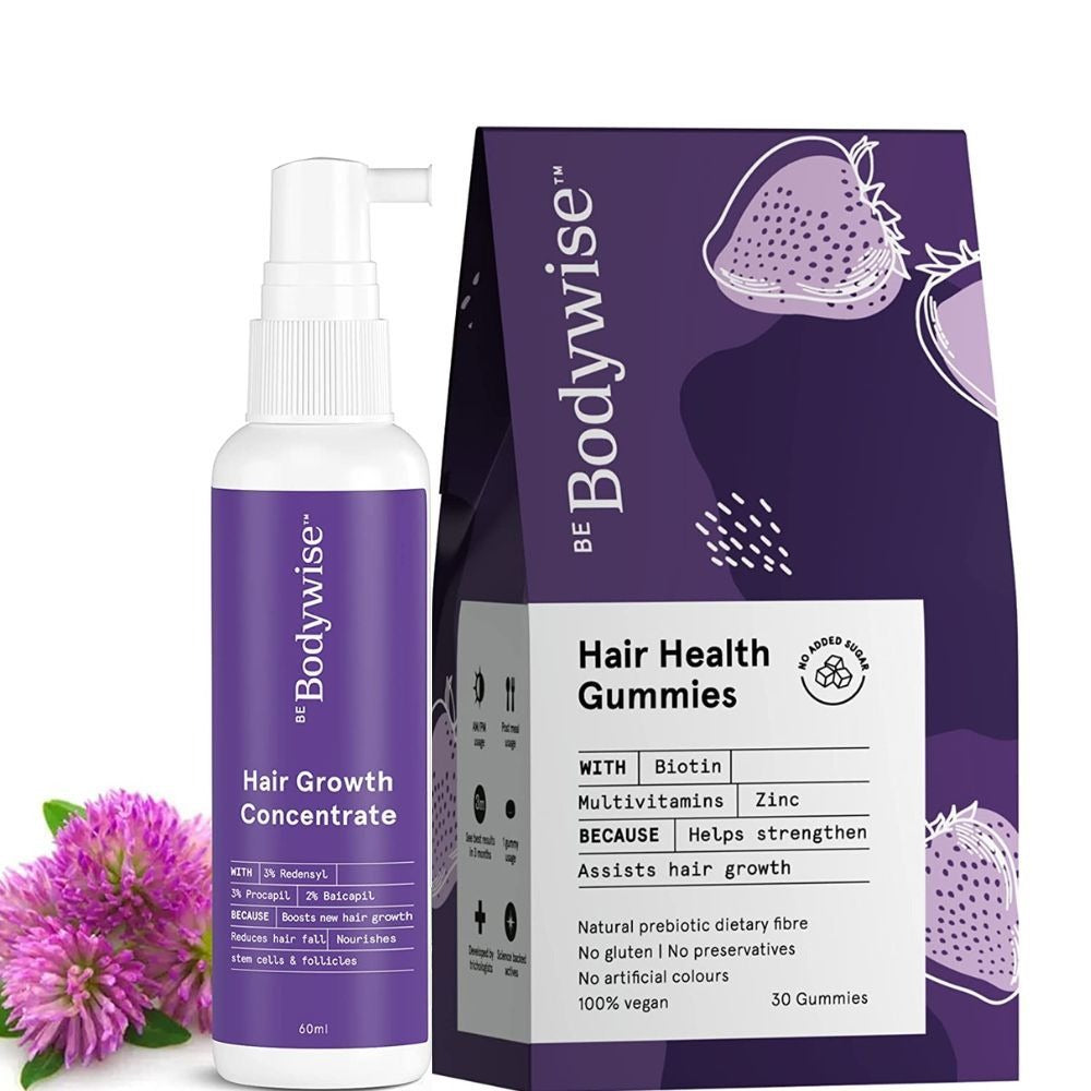 BE Bodywise Biotin Hair Gummies & Hair Growth Concentrate - Reduces Ha ...