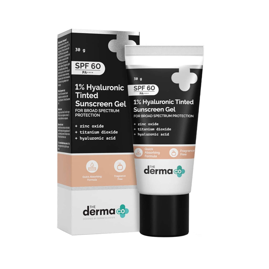 The Derma Co 1% Hyaluronic Tinted Sunscreen Gel With SPF 60 PA++ (30g ...
